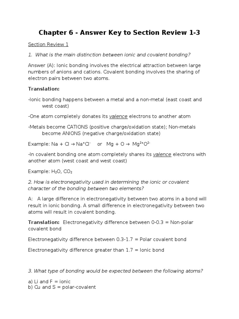 Chemistry Chapter 6 Review | PDF | Ionic Bonding | Covalent Bond