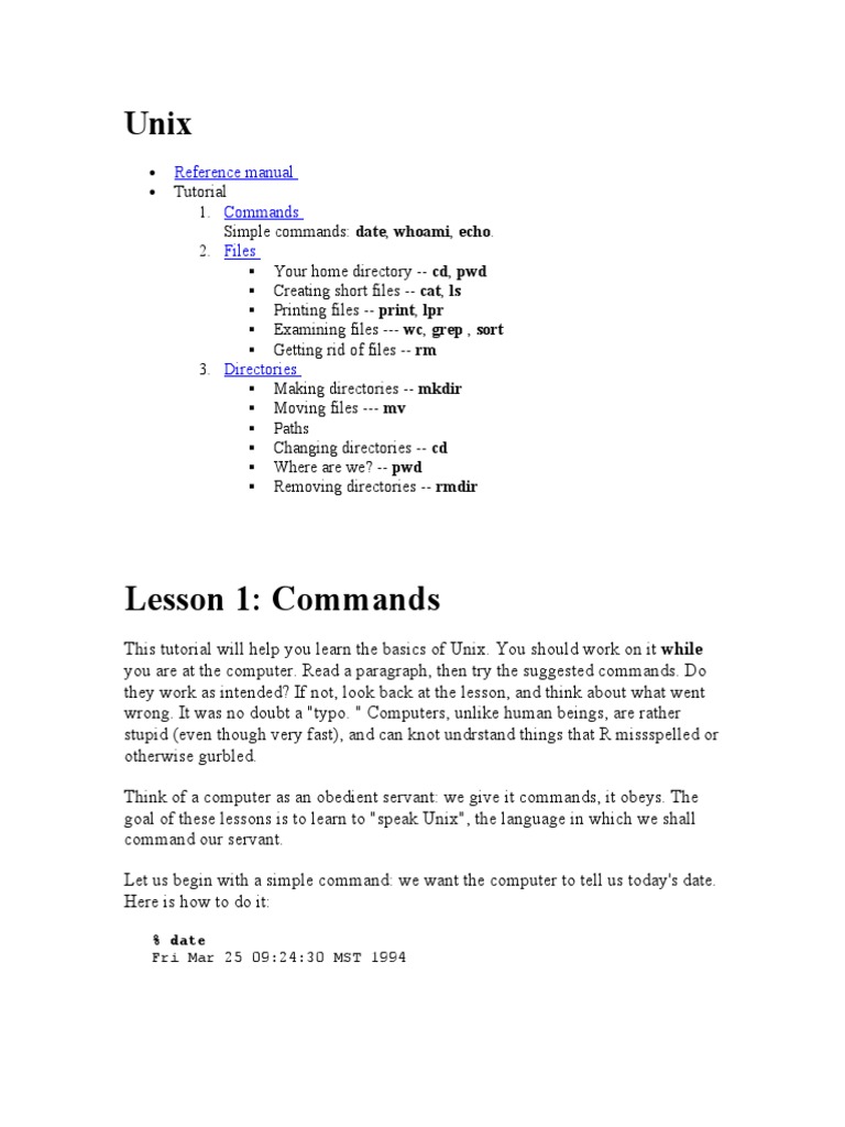 Lesson 1: Commands: Reference Manual Commands Files | PDF | File ...