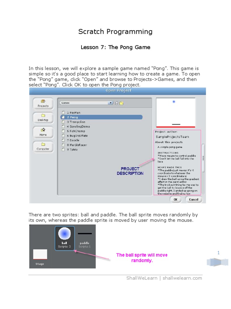 Scratch Lesson 7: The Pong Game | PDF | Scratch (Programming Language ...