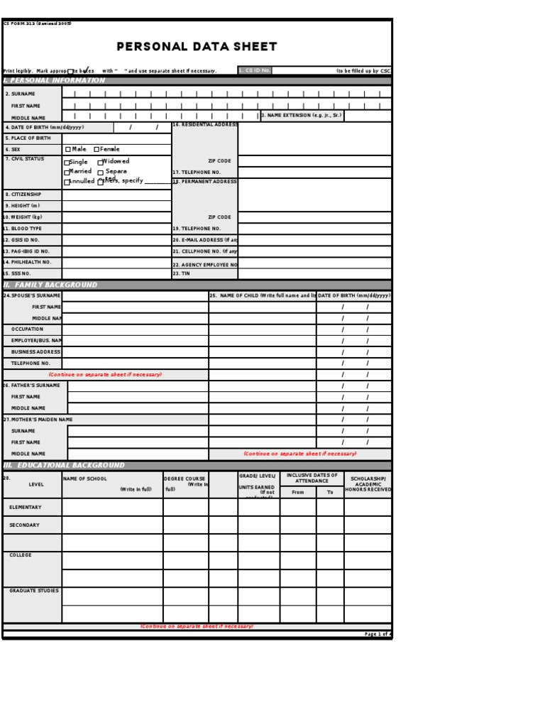 Personal Data Sheet