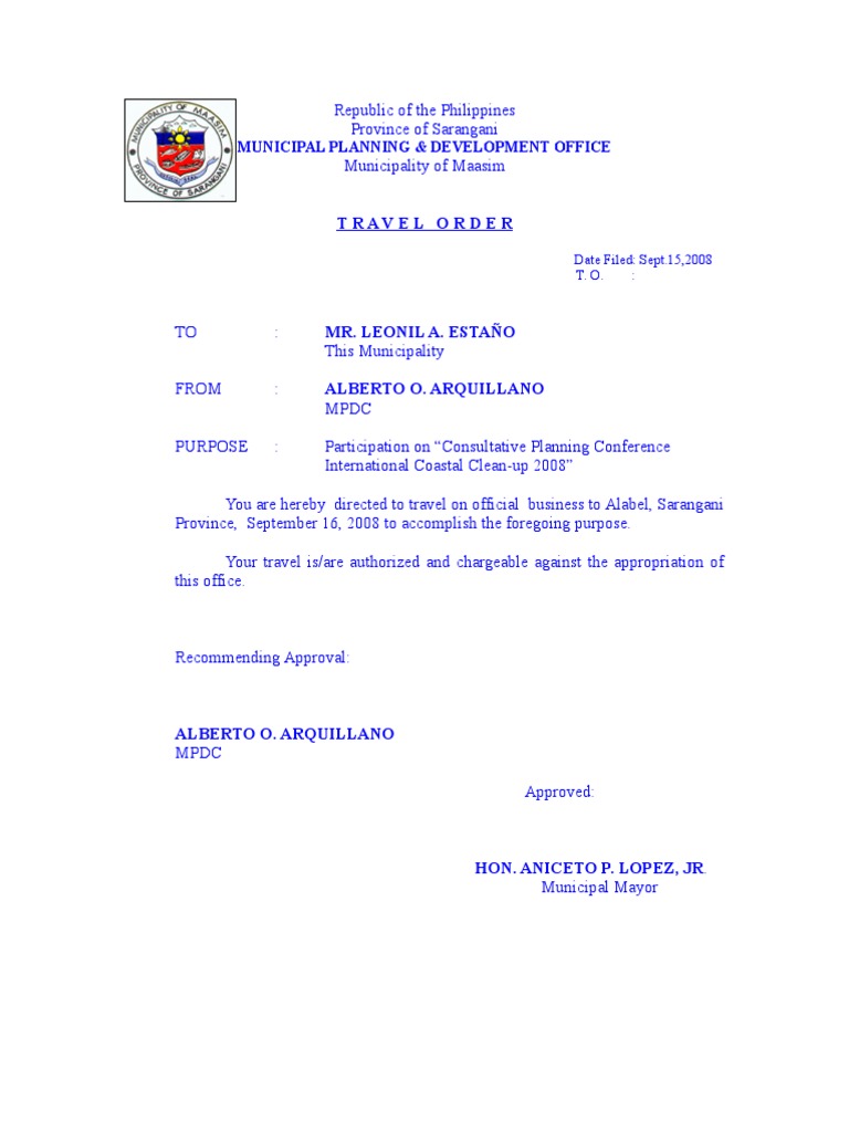 Travel Order | PDF | Per Diem | Government