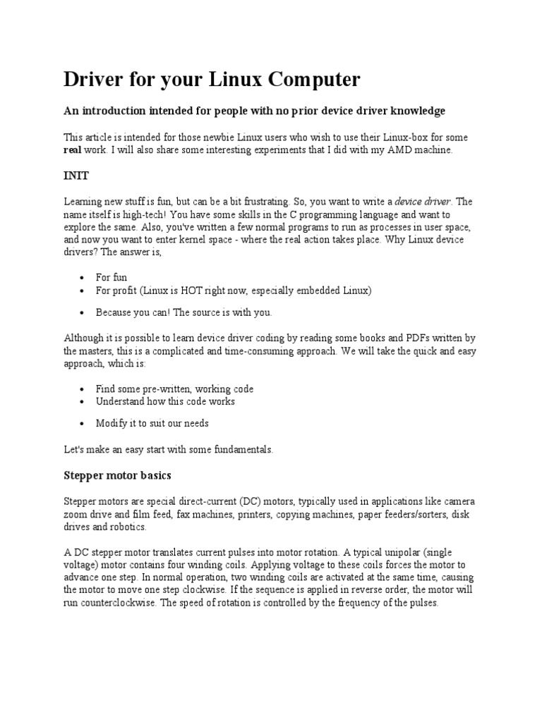 Stepper Motor | PDF | Device Driver | Kernel (Operating System)