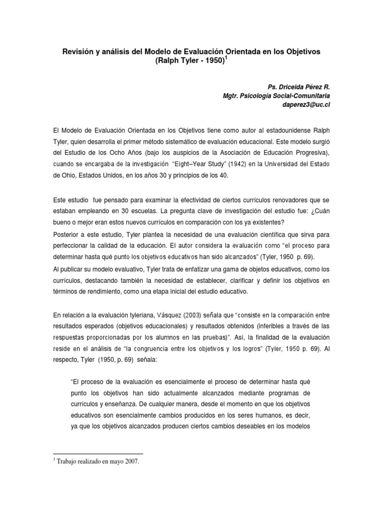 Evaluación de Tyler | PDF | Evaluación | Toma de decisiones