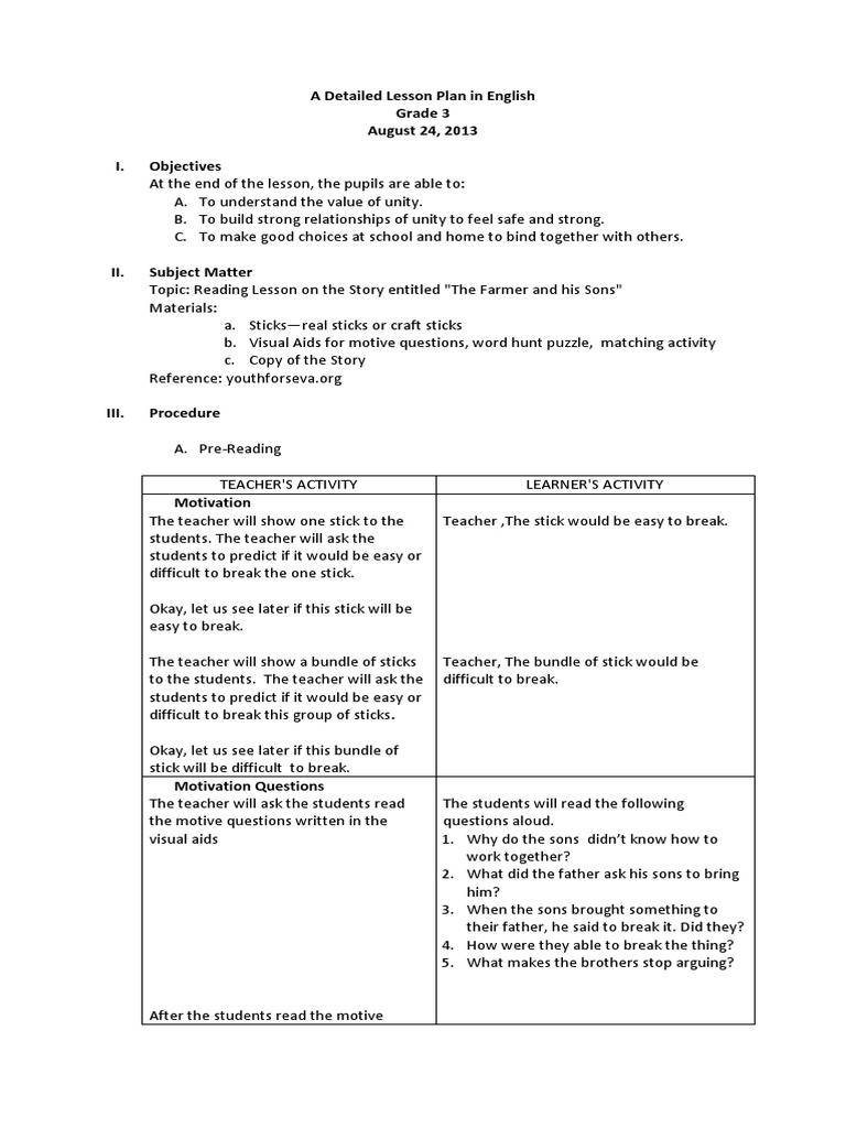 Lesson PlA Detailed Lesson Plan in Englishan Educ 21 | PDF | Lesson ...