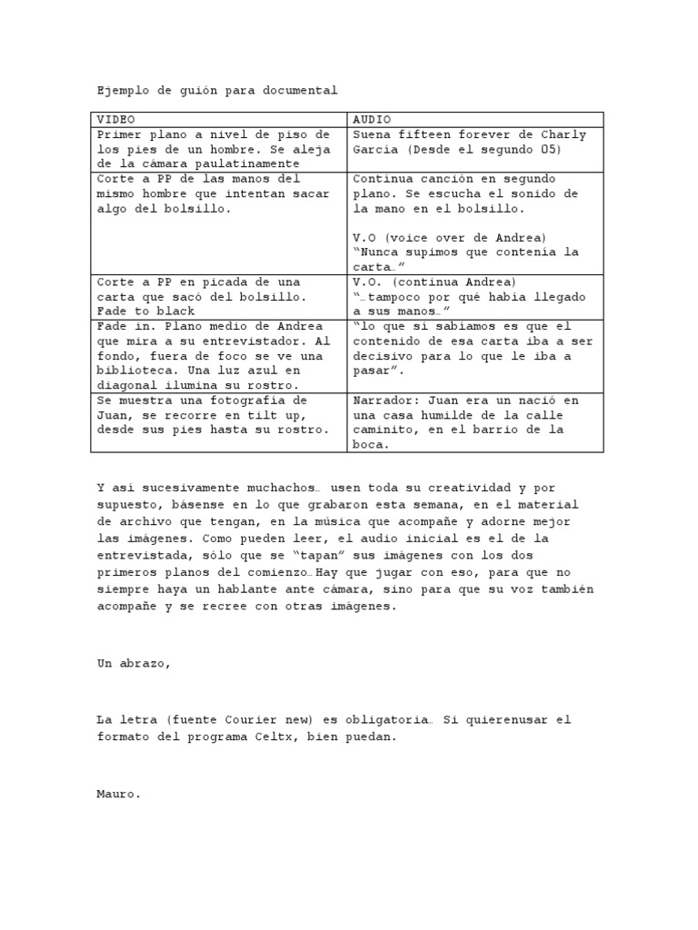 Ejemplo de Guión para Documental | PDF