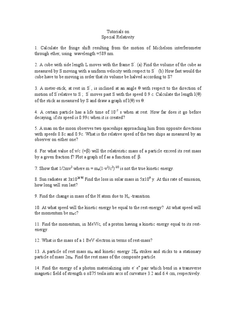Tutorials On Special Relativity | PDF | Mass | Momentum
