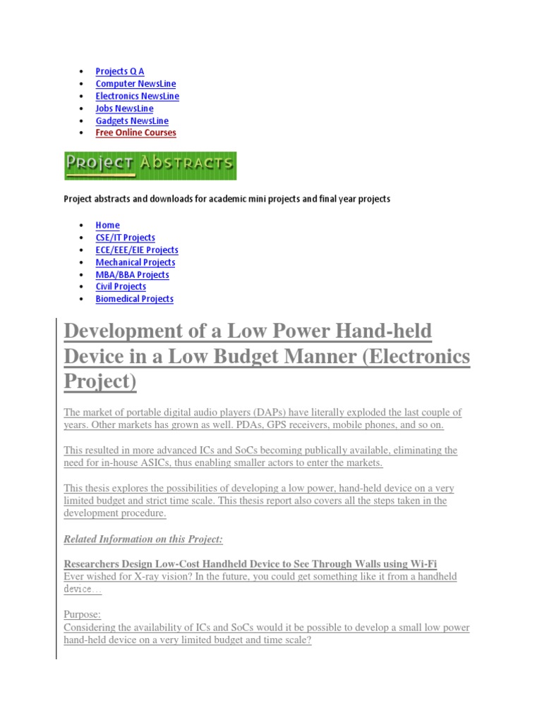 Handheld Device Projects | PDF | Embedded System | Electronic Engineering