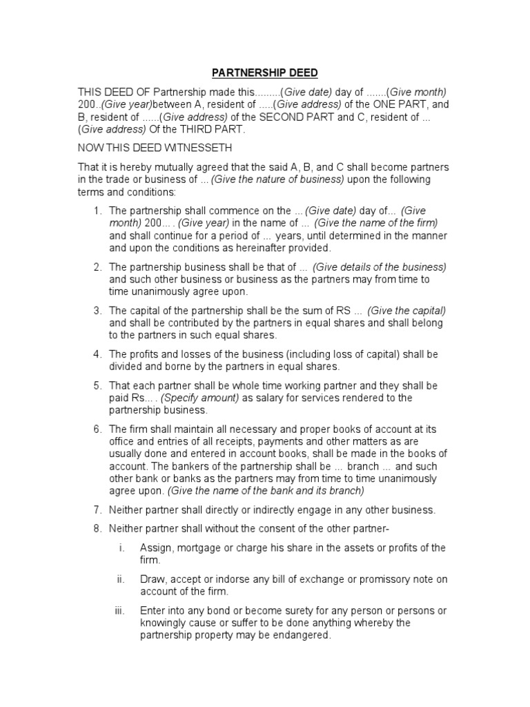 Partnership Deed | Partnership | Arbitral Tribunal