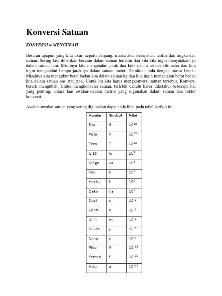 Satuan - Satuan Dalam Hitungan | PDF