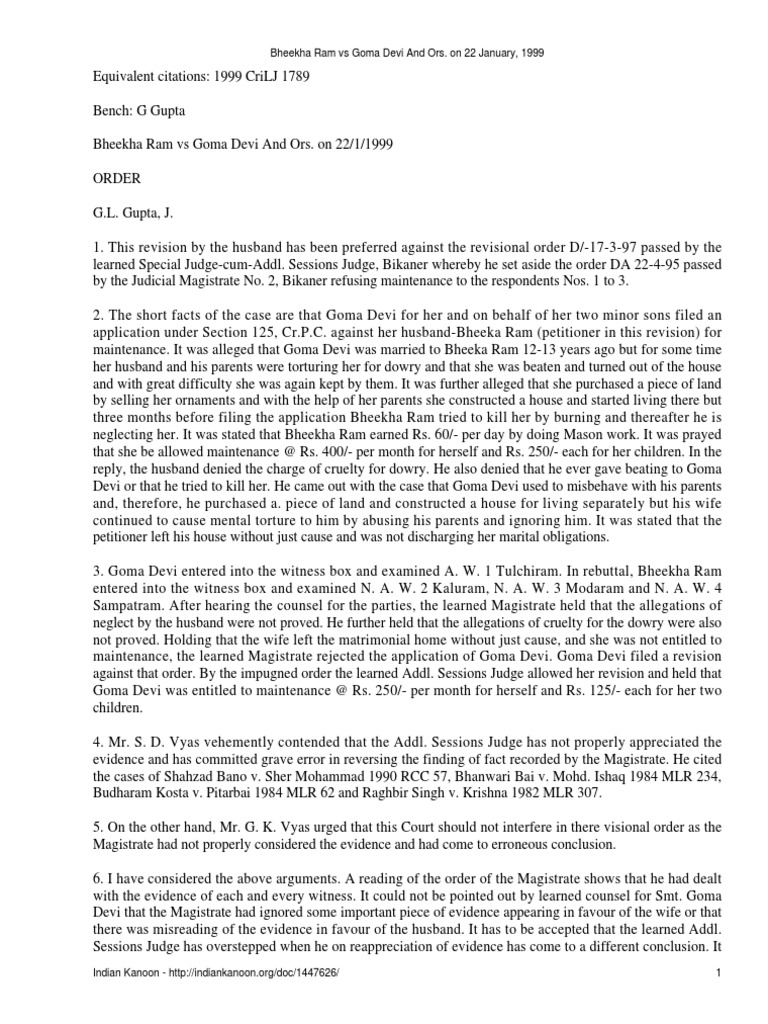 Bheekha Ram vs Goma Devi: Maintenance Ruling | PDF | Magistrate | Judge