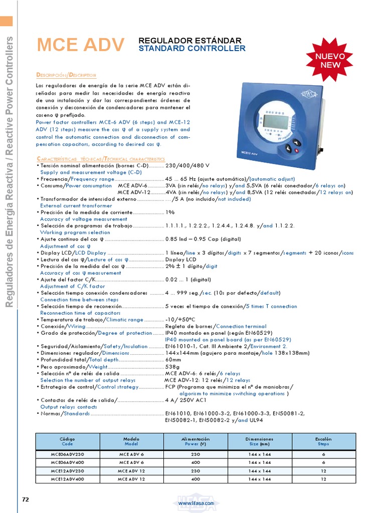 Rele de Regularod de Potencia Mce 06 Adv | PDF | Ingeniería de la Energía | Electromagnetismo
