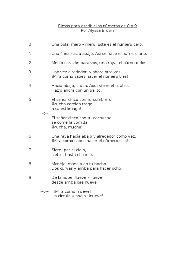 Rimas Groseras del 0 al 9 | PDF