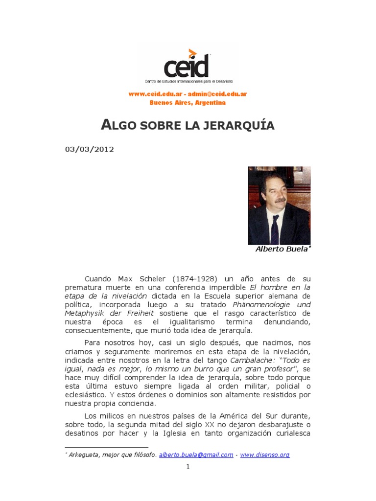 Alberto Buela Algo Sobre La Jerarquia | PDF | Traducciones | Conocimiento