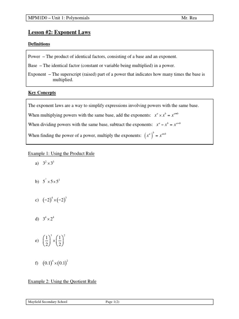 Laws of Exponents for Grade 9 | PDF | Exponentiation | Polynomial
