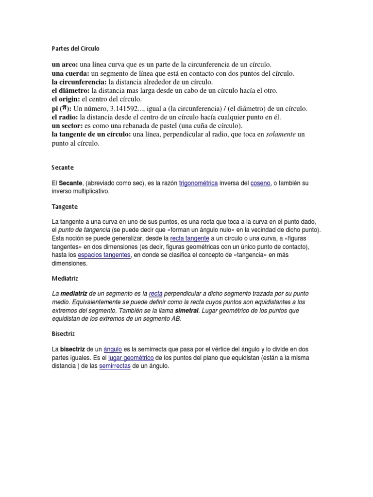 Partes del Círculo y sus Definiciones | PDF