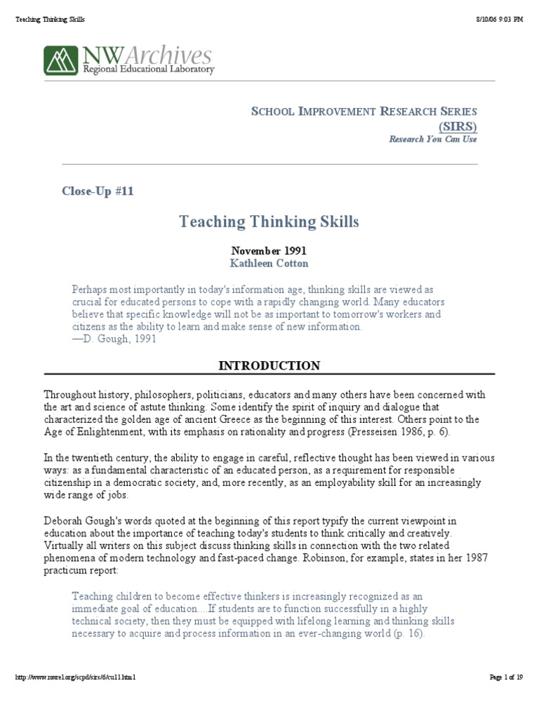 Teaching Thinking Skills | PDF