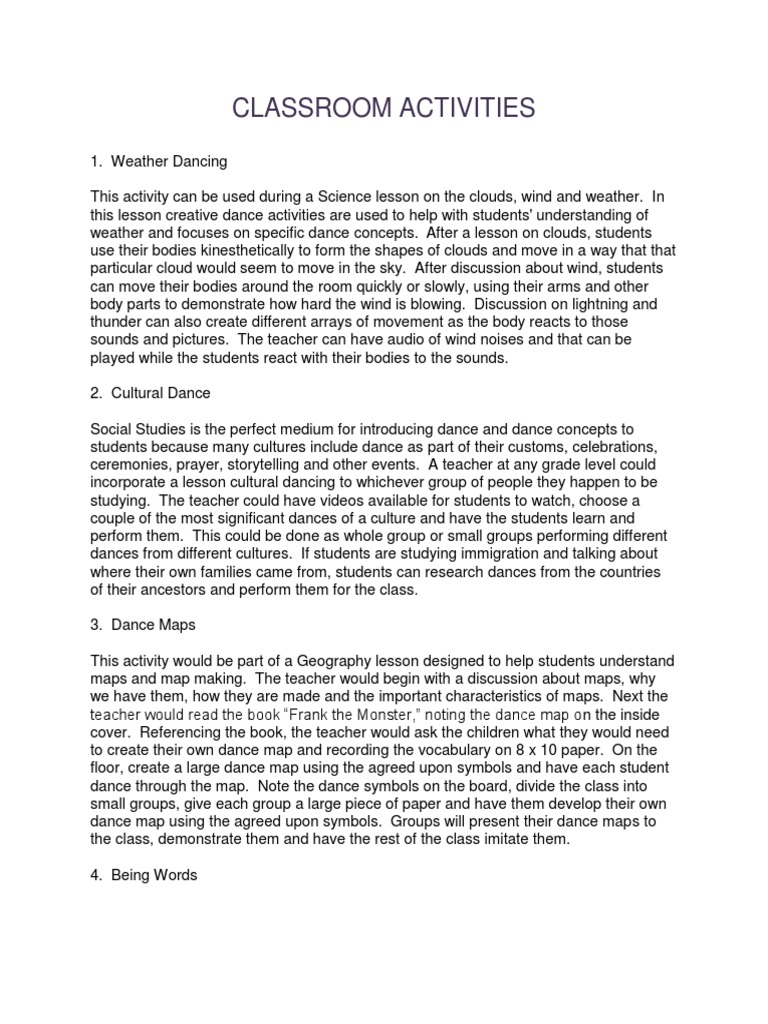 Engaging Classroom Dance Activities | PDF | Dances | Classroom