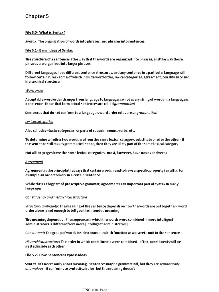 Chapter 05 (Syntax) | PDF | Phrase | Part Of Speech