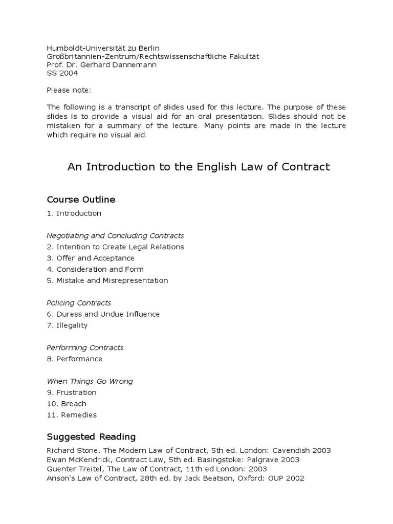 English Law of Contract | PDF | Offer And Acceptance | Rules