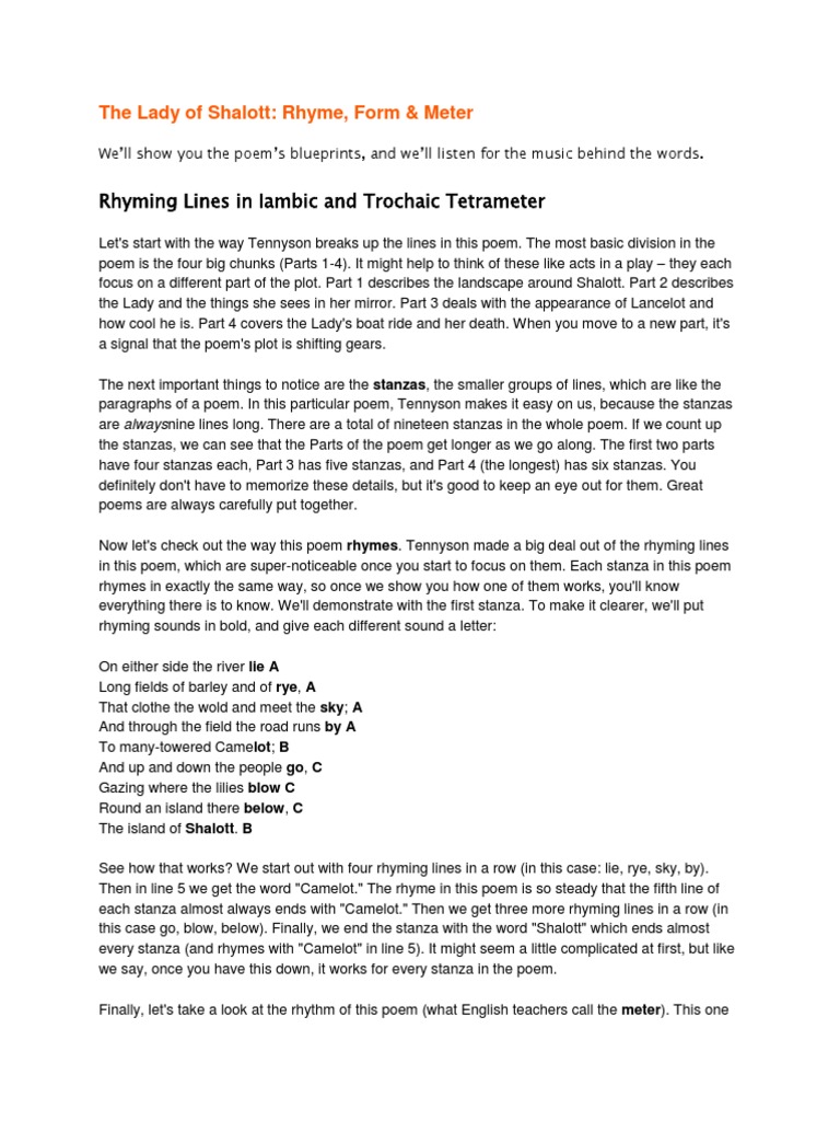 Rhyming Lines in Iambic and Trochaic Tetrameter: The Lady of Shalott ...