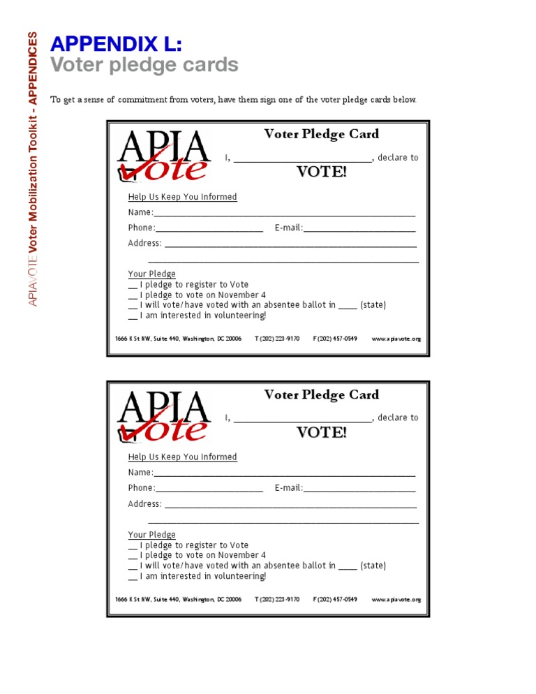 Voter Pledge Card Examples | PDF | Voter Registration | Voting