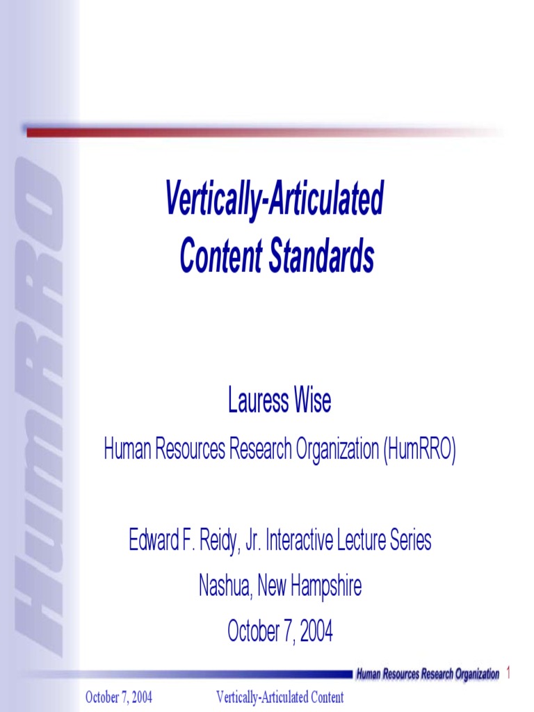 Vertically-Articulated Content Standards: Lauress Wise | PDF ...