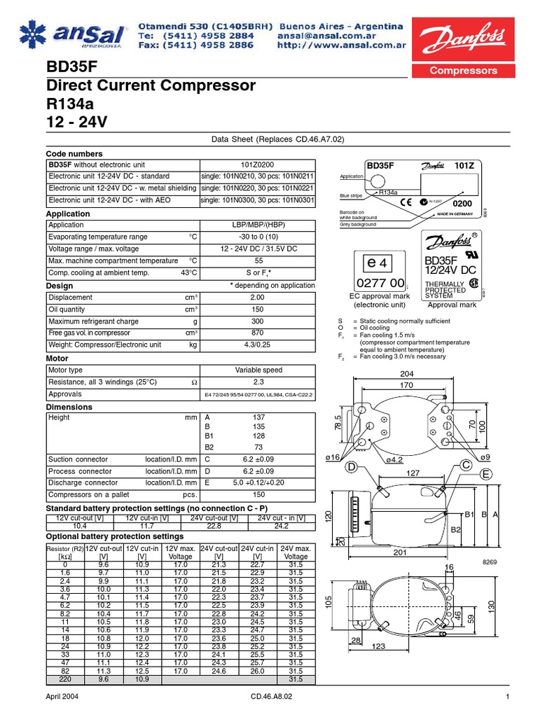 BD35F Direct Current Compressor R134a 12 - 24V: Compressors | PDF ...