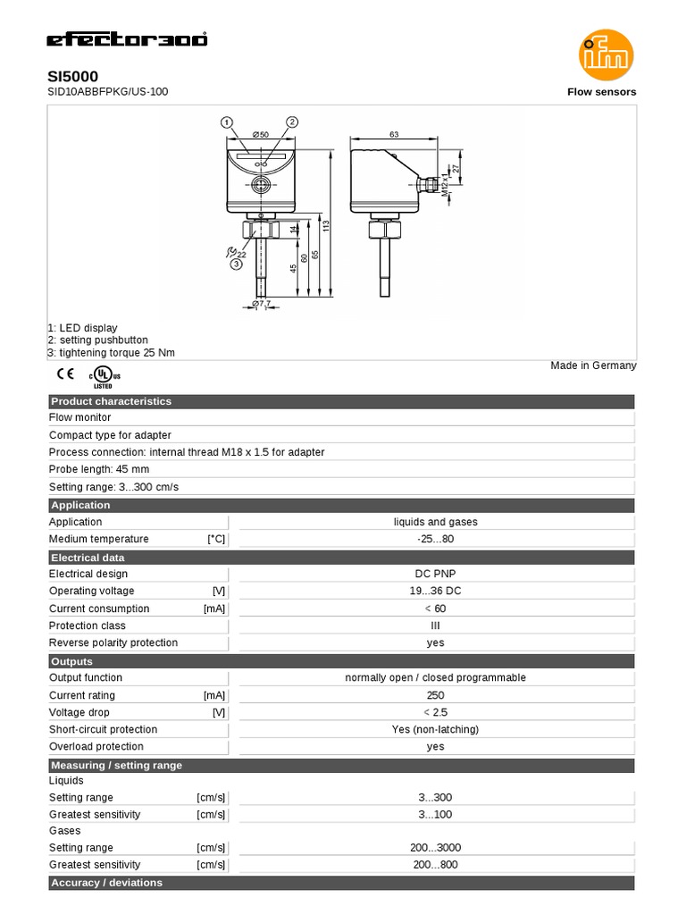 SI5000 Thermal Flow Switch | PDF | Switch | Flow Measurement