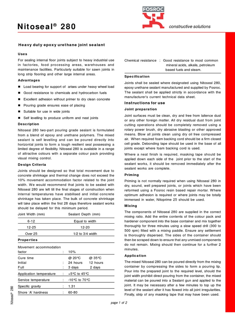 Nitoseal 280 | PDF | Epoxy | Concrete