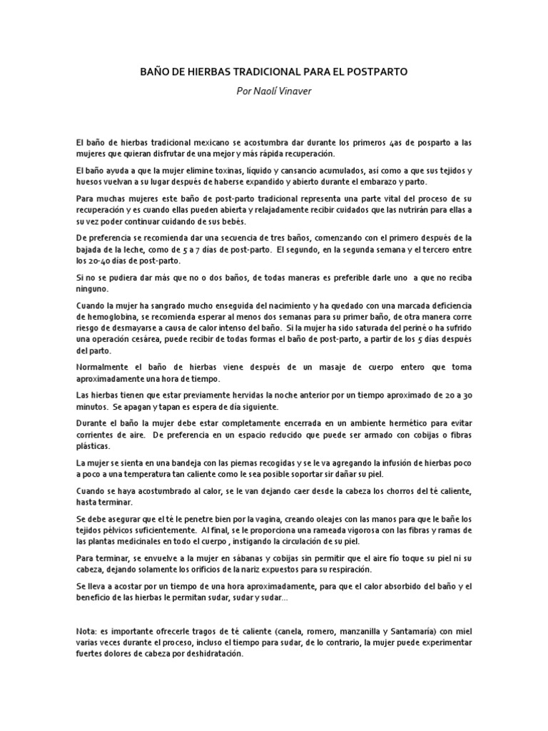 Baño de Hierbas Postparto Tradicional | PDF | Romero | Parto