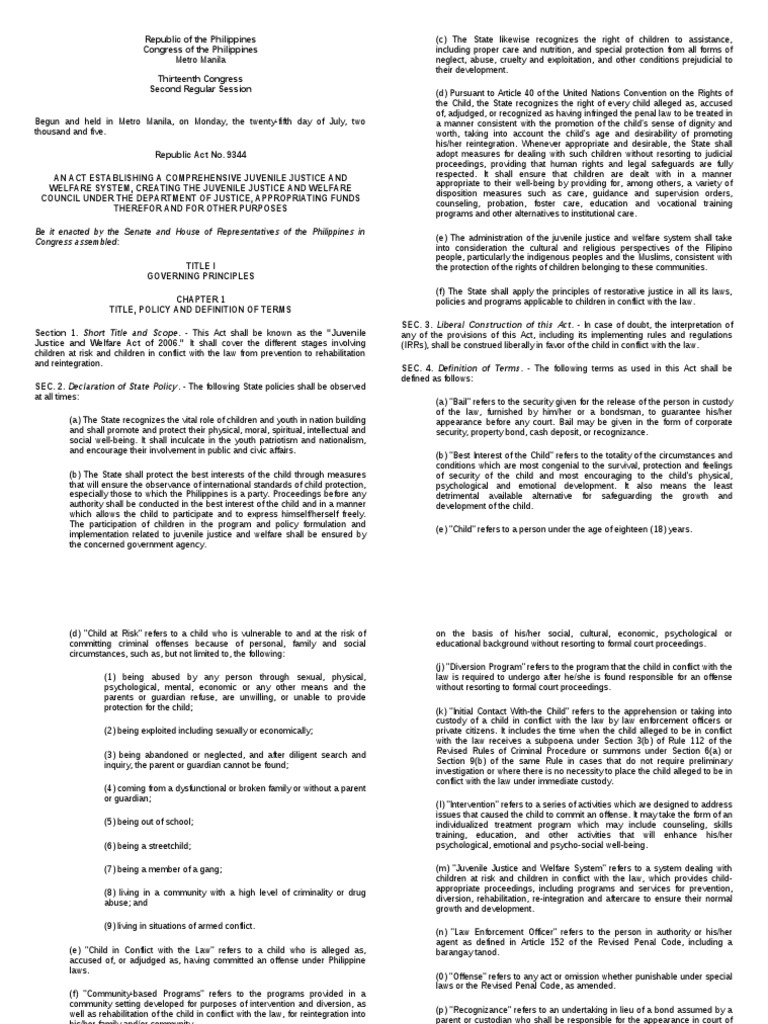 RA 9344 | Juvenile Delinquency | Child Custody