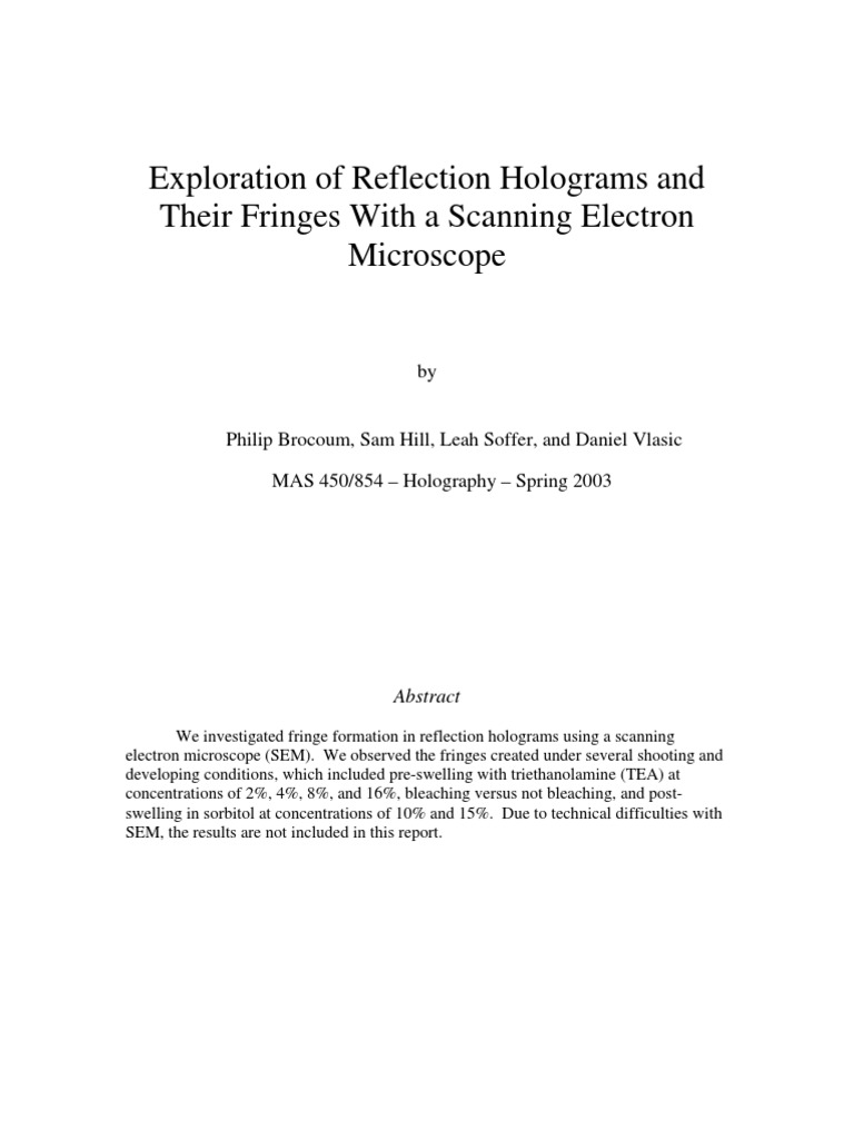 Exploration of Reflection Holograms and Their Fringes With A Scanning ...