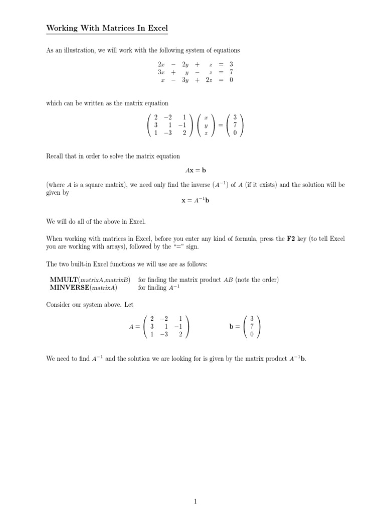 Solve Matrices in Excel | PDF | Matrix (Mathematics) | Mathematical ...