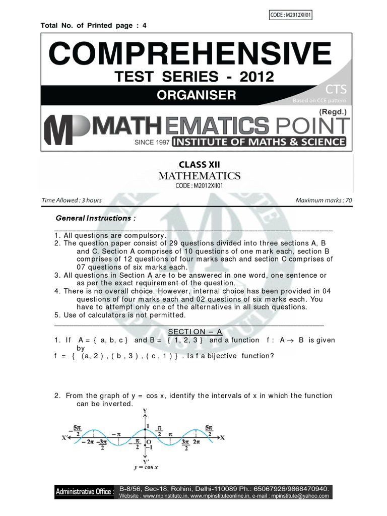Math Sample Paper-1 (With Solutions) | PDF | Matrix (Mathematics ...