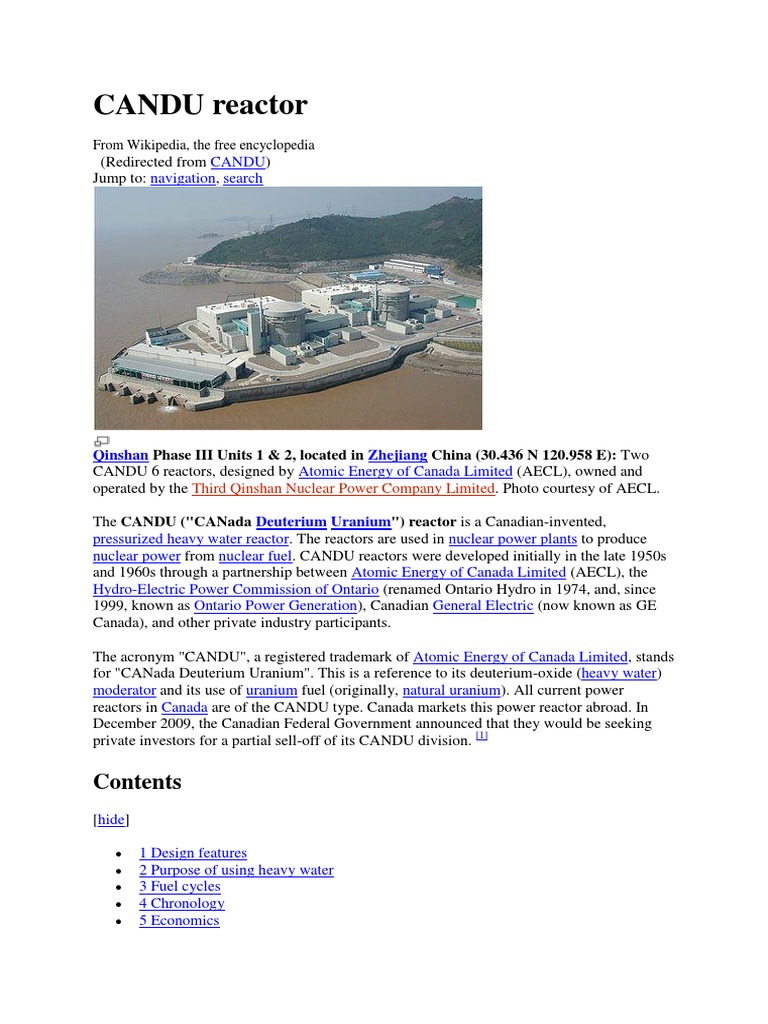 CANDU reactor: From Wikipedia, the free encyclopedia
