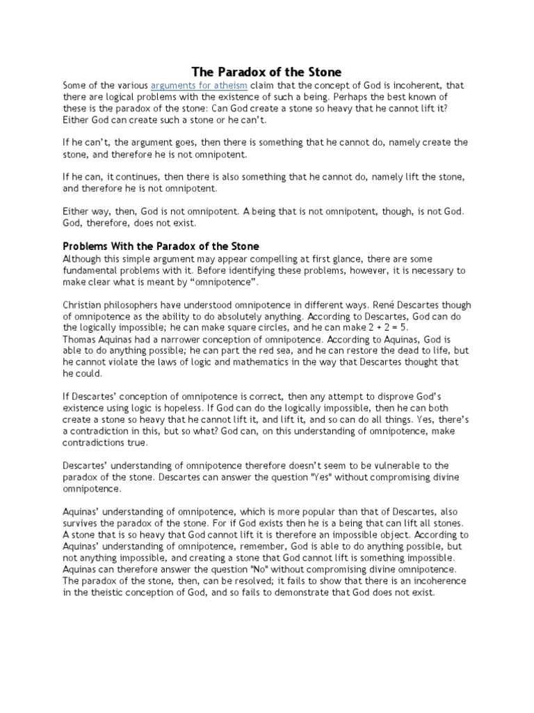 Problems With The Paradox of The Stone | PDF | Omnipotence ...