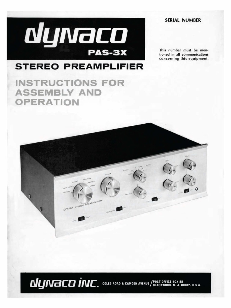 Dynaco PAS-3X Stereo Preamplifier - Assembly, Operation & Schematic ...