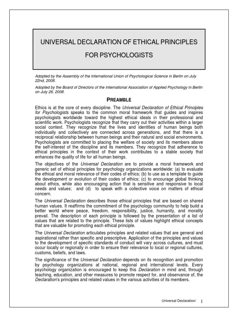 Universal Ethical Principles for Psychologists | PDF | Value (Ethics ...