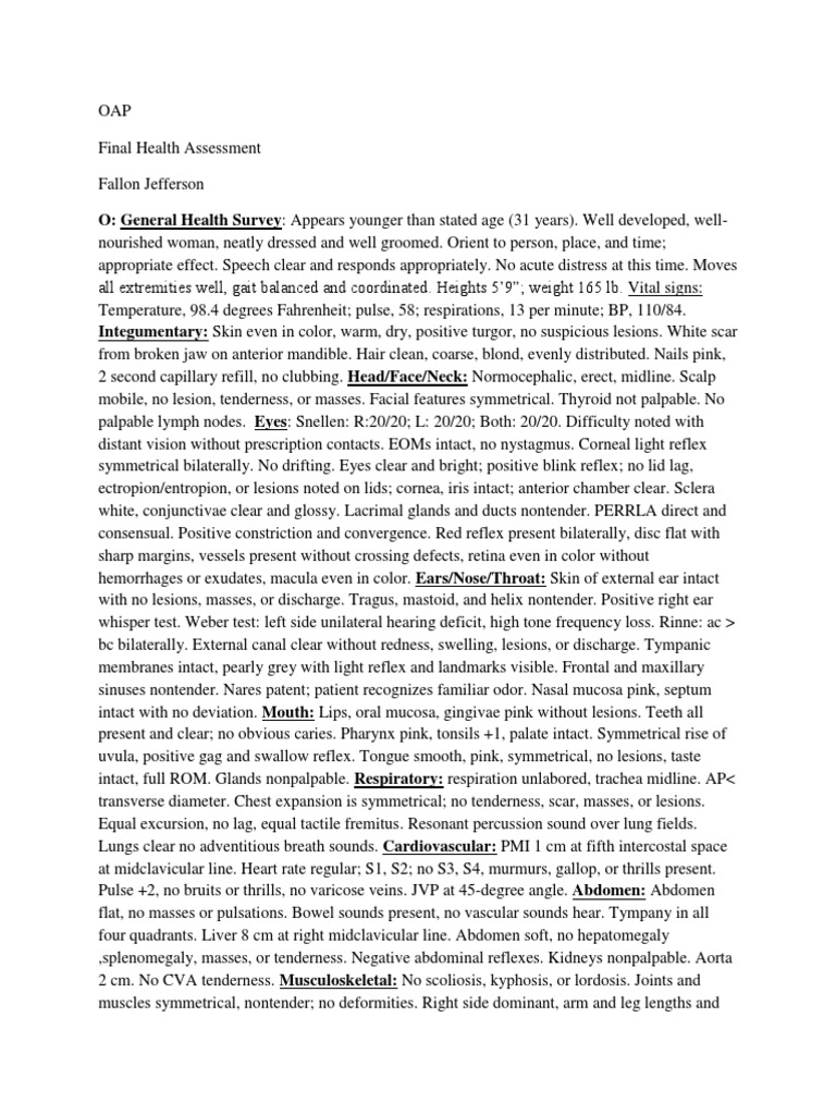 Final Health Assessment OAP | PDF | Analgesic | Pain Management