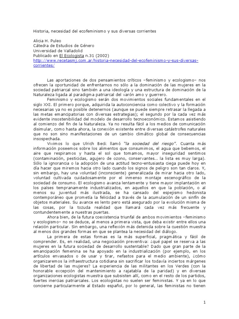 Alicia H. Puleo. Historia Del Ecofeminismo | PDF | Ecofeminismo | Feminismo