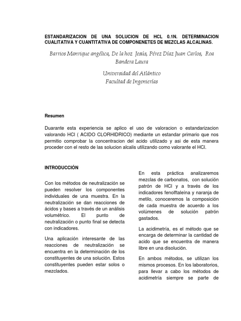 Estandarizacion de Una Solucion de Hcl