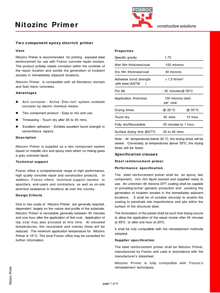 Nitozinc Primer: Two Component Epoxy Zincrich Primer | PDF | Corrosion ...