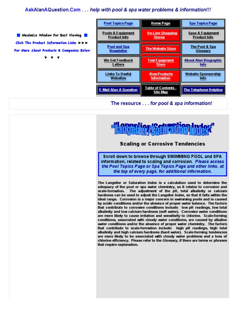 Langelier Saturation Index | Alkalinity | Ph