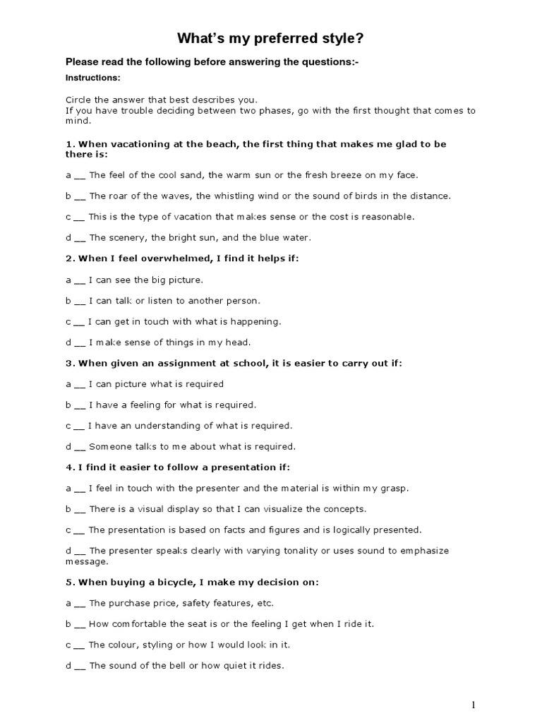 What's My Preferred Style?: Please Read The Following Before Answering ...