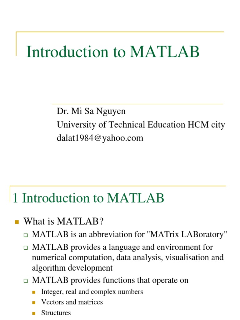 Introduction To Matlab Application To Electrical Engineering Part I ...