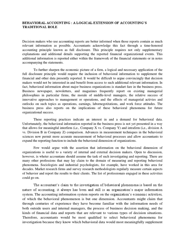 Behavioral Accounting | PDF | Accounting | Information System