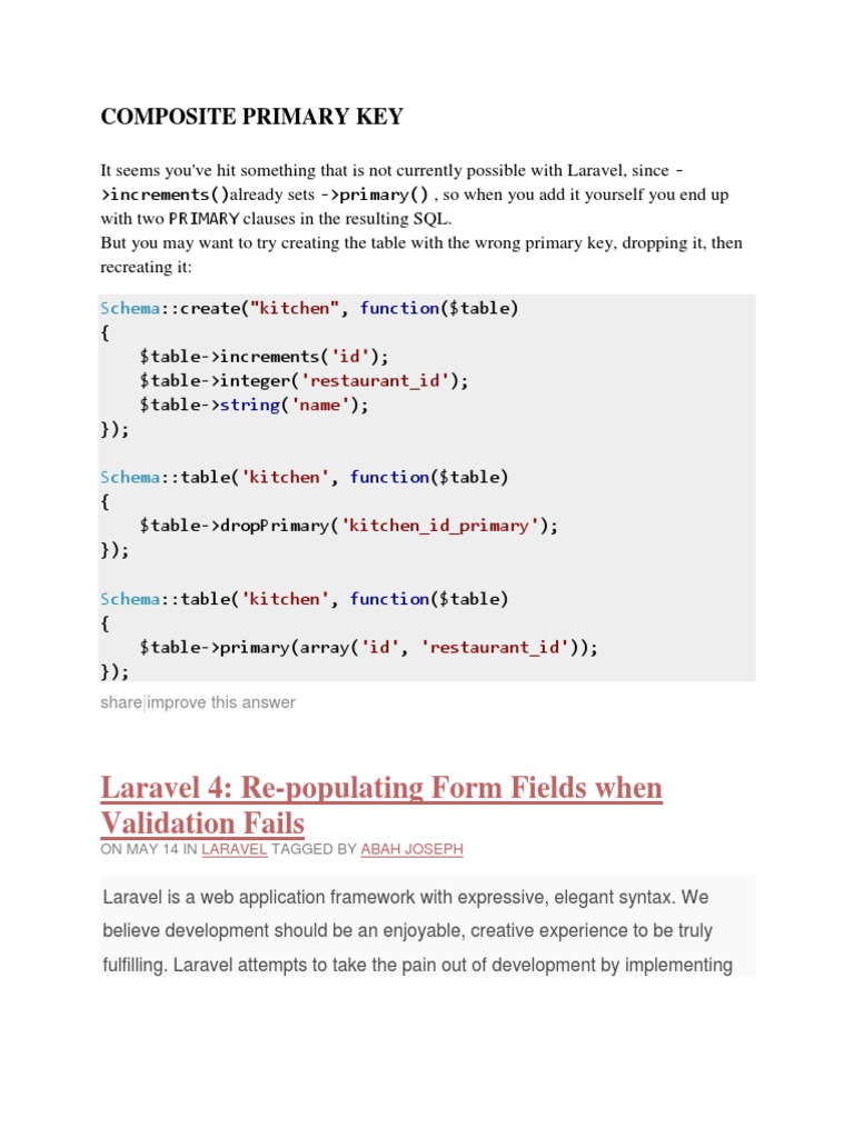 Laravel Composite Primary Key Pdf Authentication User Computing