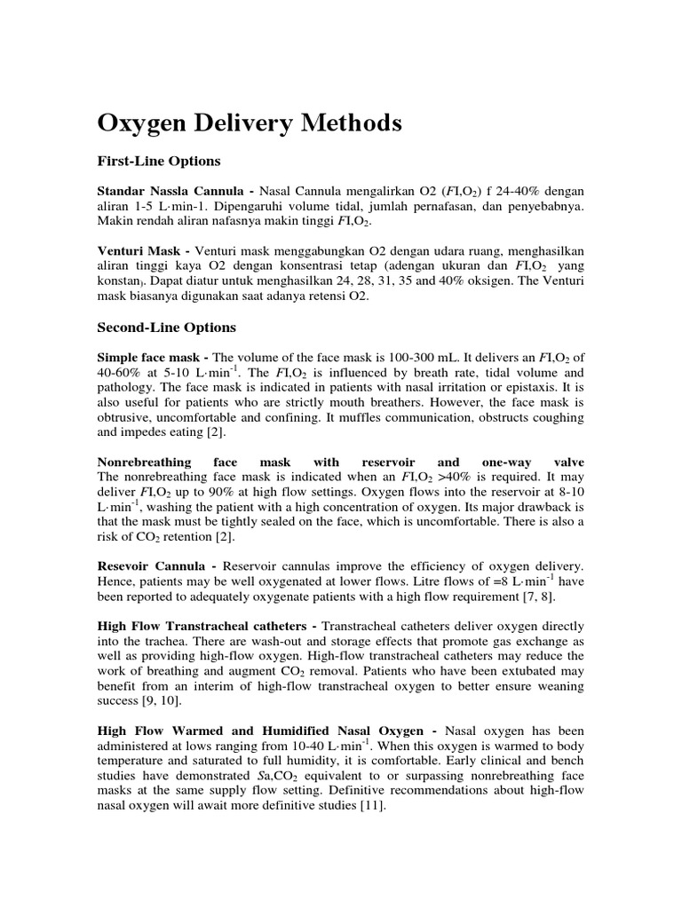 Oxygen Delivery Method PRINT | PDF | Oxygen | Reservoir