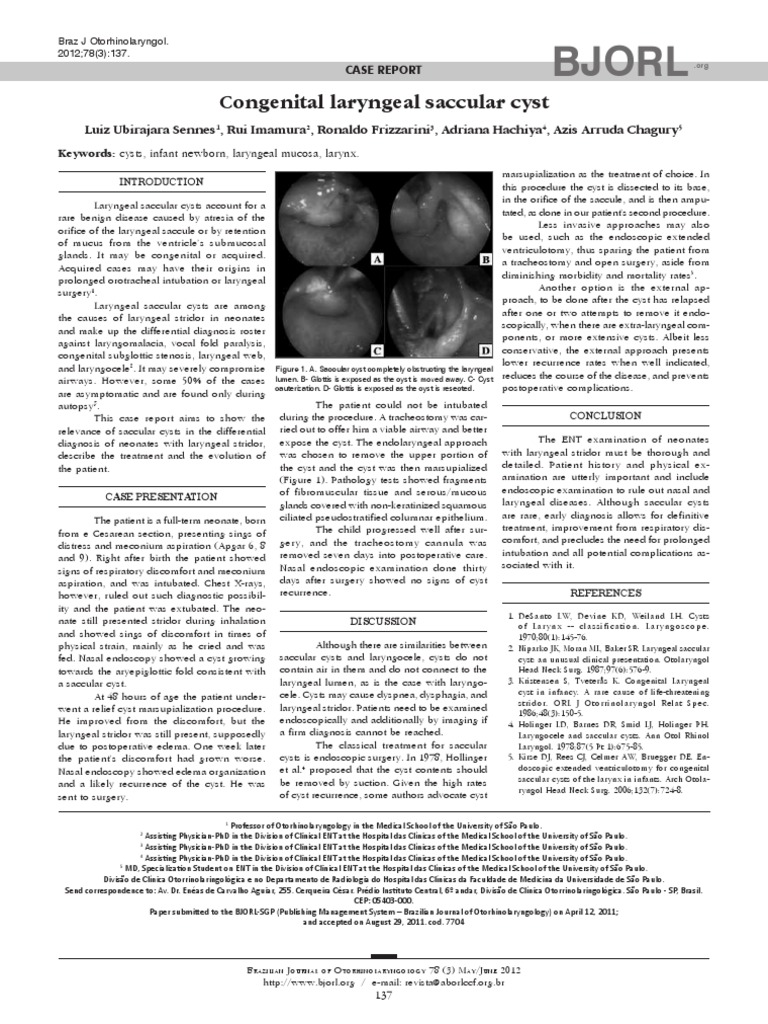 Bjorl: Congenital Laryngeal Saccular Cyst | PDF | Larynx ...