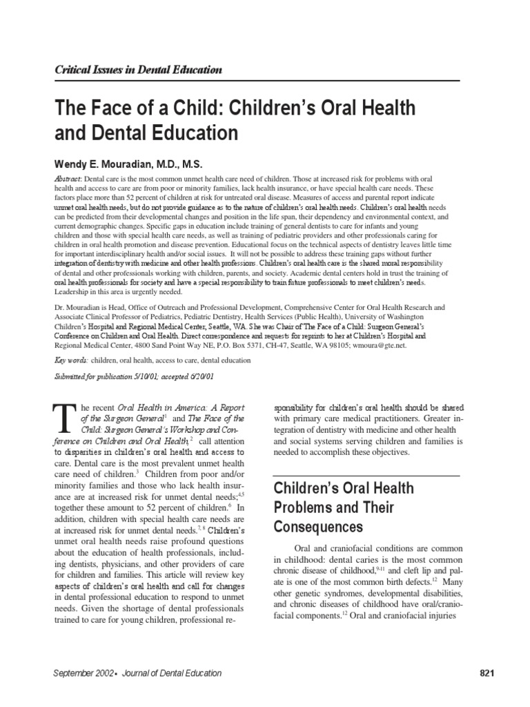 Critical Issues in Dental Education: Meeting Children's Oral Health ...